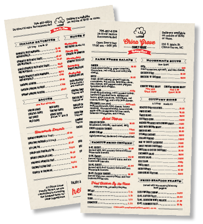 Menu | China Grove Family House Restaurant